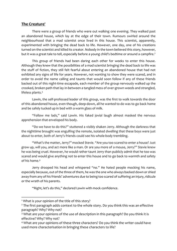 The Creature (Gothic Creative Writing) | Teaching Resources