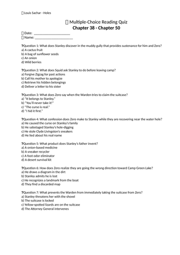 Louis Sachar – Holes | Section Quizzes | A/B Versions | Google Forms ...