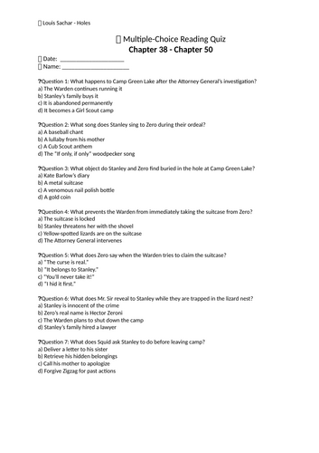 Louis Sachar – Holes | Section Quizzes | A/B Versions | Google Forms ...