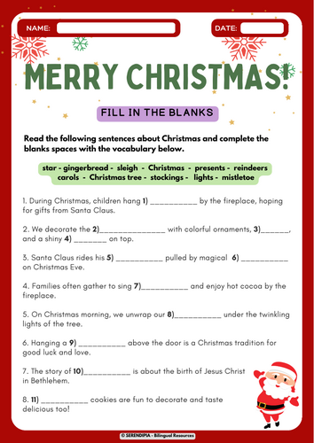 Christmas ESL Vocabulary Activities & Worksheets | Christmas Games ...