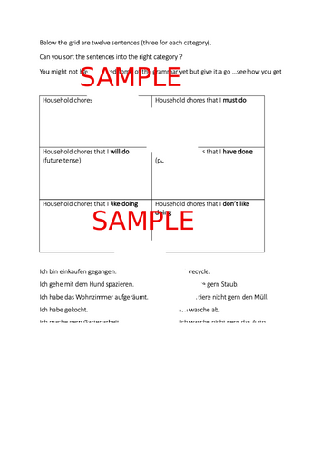 German, Hausarbeit (Household Chores)-unit of work, 10 tasks (main ...