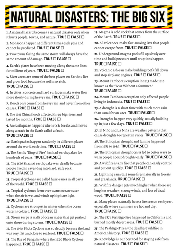 Natural Disasters Comprehension Worksheets | Teaching Resources