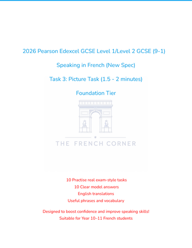 2026 Pearson Edexcel GCSE French – Speaking Task 3: Picture Task ...