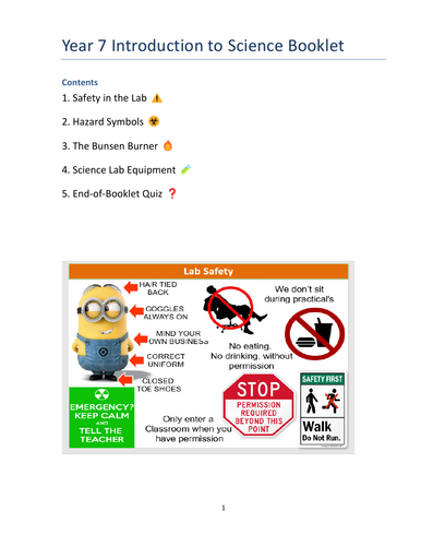 Year 7 Introduction to Science Booklet – Safety, Equipment & Quiz ...