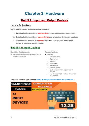 IGCSE Computer Science 0478: Hardware: 3.2 Input and output devices ...