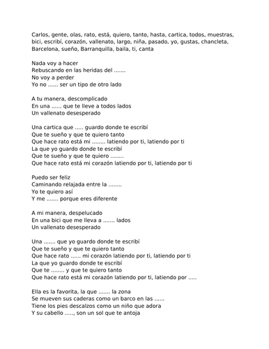 KS3/4 Listening Shakira - La bicicleta | Teaching Resources