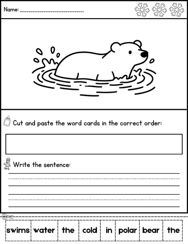 Polar Bear Winter Sentence Scramble with Cut and Paste Worksheets ...