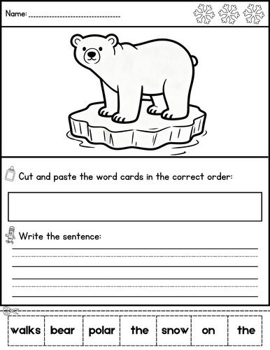 Polar Bear Winter Sentence Scramble with Cut and Paste Worksheets ...