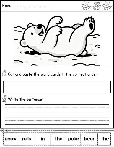 Polar Bear Winter Sentence Scramble with Cut and Paste Worksheets ...
