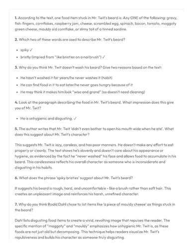 Year 6 SATS Style Comprehension - Roald Dahls' 'The Twits' | Teaching ...