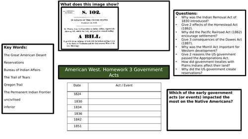 American West. Homework 4-Government Acts | Teaching Resources