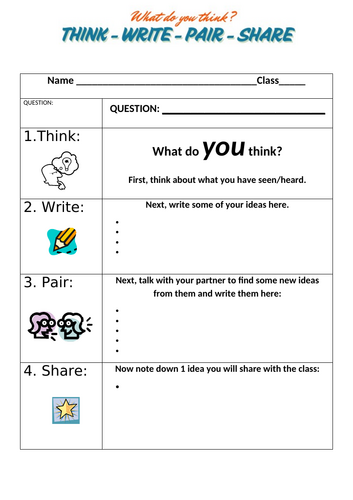 Think-Pair-Share Music Worksheets | Teaching Resources