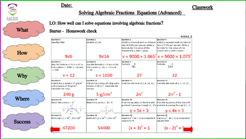 Algebraic Fractions - Solving (Advanced/Quadratics) | Teaching Resources