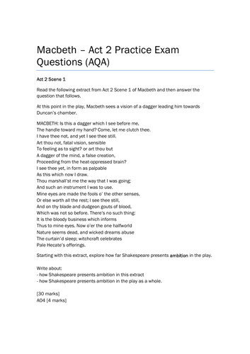 AQA Macbeth Act 2 GCSE Exam Practice Questions: scene-by-scene ...