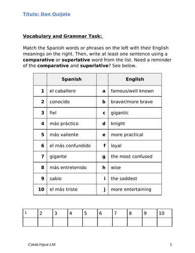 "Don Quixote": Spanish listening/comprehension tasks (KS4/A2-B1 ...