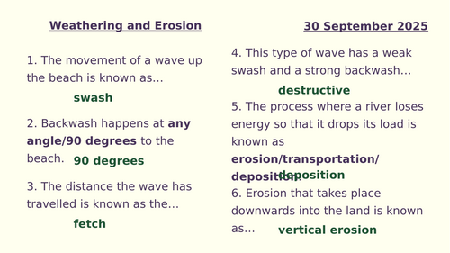 Y8 Coasts: Weathering and erosion (biological, chemical, physical ...