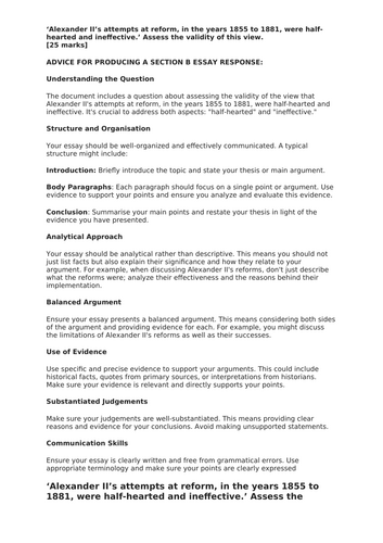 Essay advice - Alexander II’s attempts at reform, 1855 to 1881, were ...