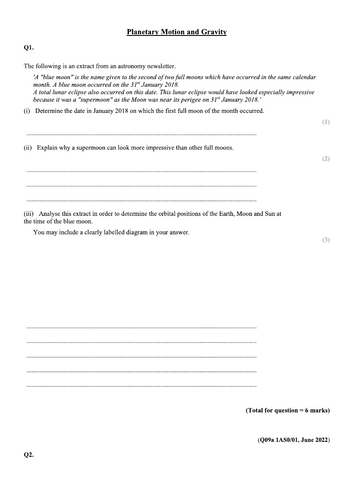 Edexcel GCSE Astronomy: Naked-Eye Astronomy (1AS0/01) Topical Worksheet ...