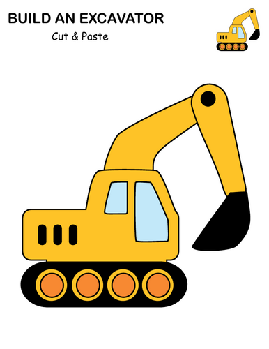 Excavator Craft for Kids, Construction Vehicle Cut and Paste Activity ...