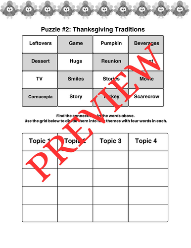 3 Thanksgiving Word Connections Puzzles SET 3 (Holiday/Party Game ...