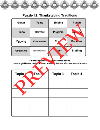 3 Thanksgiving Word Connections Puzzles SET 4 (Holiday/Party Game ...