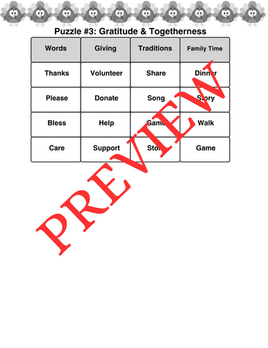 3 Thanksgiving Word Connections Puzzles SET 4 (Holiday/Party Game ...