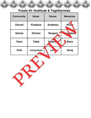 3 Thanksgiving Word Connections Puzzles SET 5 (Holiday/Party Game ...