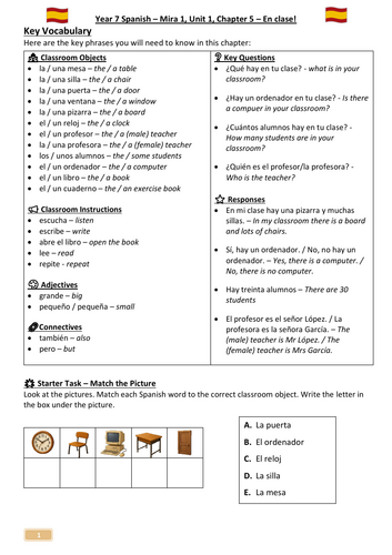 Year 7 Spanish – Mira 1 Unit 1, Chapter 5: En clase (Student + Teacher ...