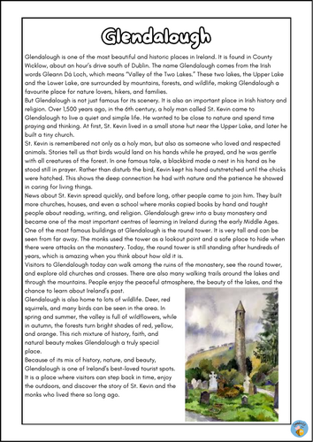Glendalough – The Valley of Two Lakes | 3-Page Reading Comprehension ...