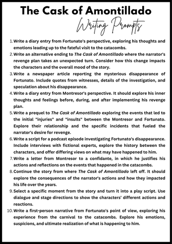 The Cask of Amontillado Creative Writing Prompts | Teaching Resources