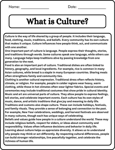 What is Culture? - Cultural Studies Reading Comprehension Passages ...