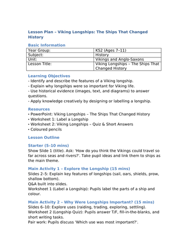 Viking Longships KS2 Lesson Pack – PowerPoint, Worksheets & Lesson Plan ...