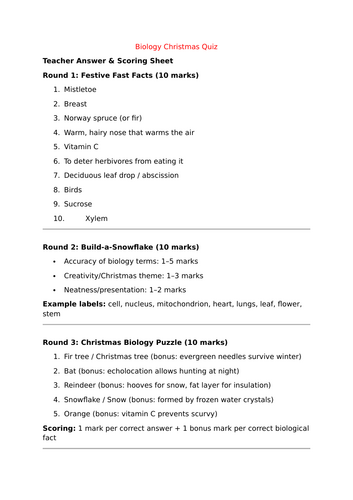Christmas Quiz - Biology Themed | Teaching Resources