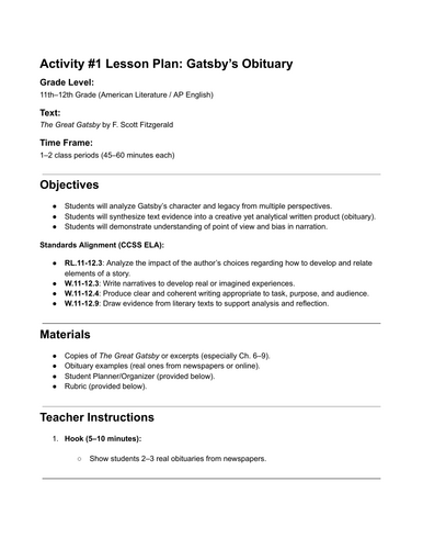 2 Engaging Activities for The Great Gatsby plus bonus research ...
