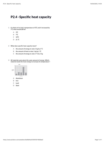 AQA GCSE Physics P2.4 Specific Heat Capacity (Triple & Combined ...