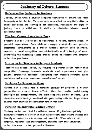 Jealousy of Others' Success: A Complete Guide for Teachers, Parents ...