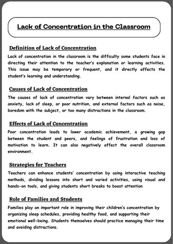 Lack of Concentration in the Classroom: A Complete Guide for Teachers ...