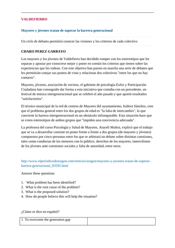 Article and questions with answers on the generational gap | Teaching ...