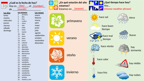 Date, season & weather slide - Spanish | Teaching Resources