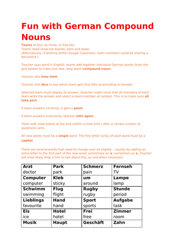 German, activity, Fun with German compound nouns, for all learners of ...