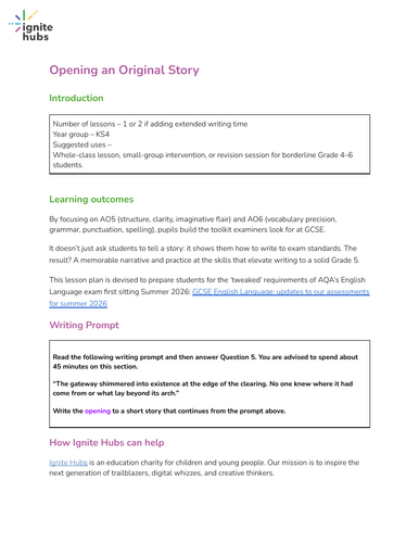 GCSE Creative Writing: Opening an Original Story (Updated AQA ...