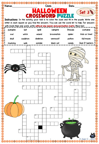 Halloween Crosswords for Grades 5–8 | Differentiated with Word Bank ...
