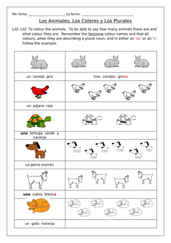 SPANISH - LOS ANIMALES - ANIMALS AND COLOURS | Teaching Resources