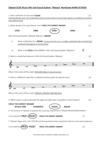 Afro Celt Sound System "Release" Worksheet Edexcel GCSE Music ...