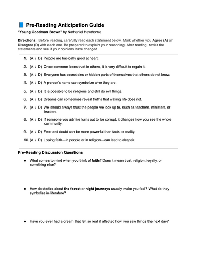 “Young Goodman Brown” by Nathaniel Hawthorne Complete Unit Bundle ...