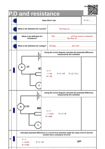 AQA GCSE Physics P4 P4.3 - Potential difference and resistance | + Free ...