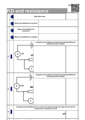 AQA GCSE Physics P4 P4.3 - Potential difference and resistance | + Free ...