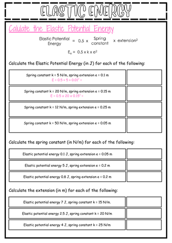 Elastic Potential Worksheet KS4 | Teaching Resources