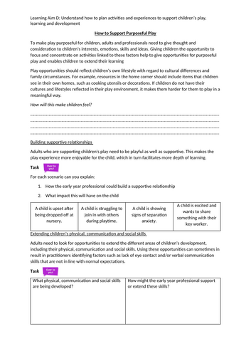 AAQ Early Child Development Learning Aim D | Teaching Resources