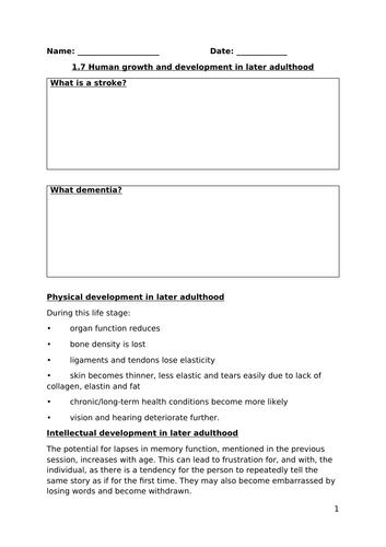 AAQ Level 3 Health and Social Care Unit 1 Human Lifespan LESSON7 ...